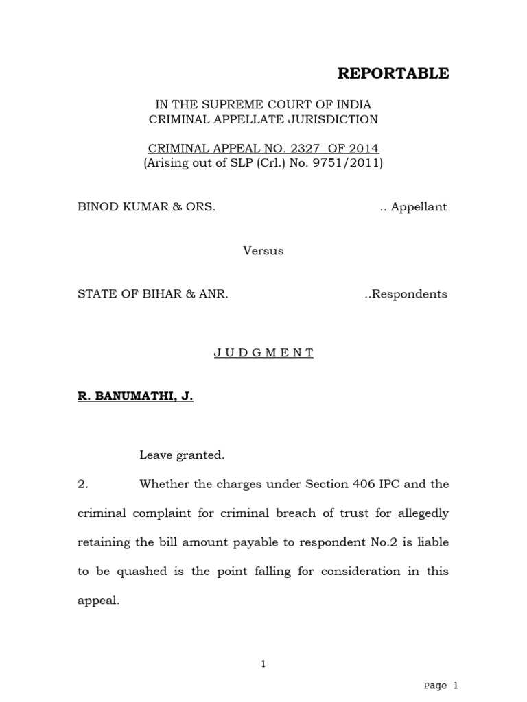 Binod Kumar V State of Bihar | PDF