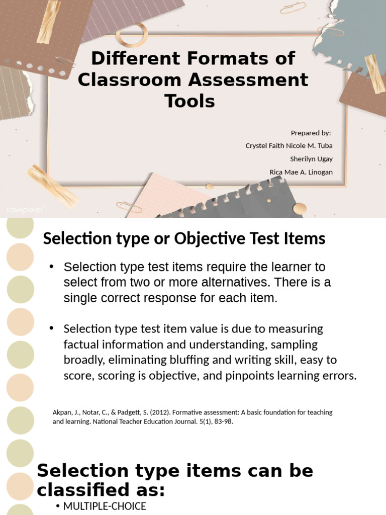 Different Formats of Classroom Assessment Tools 2 | PDF