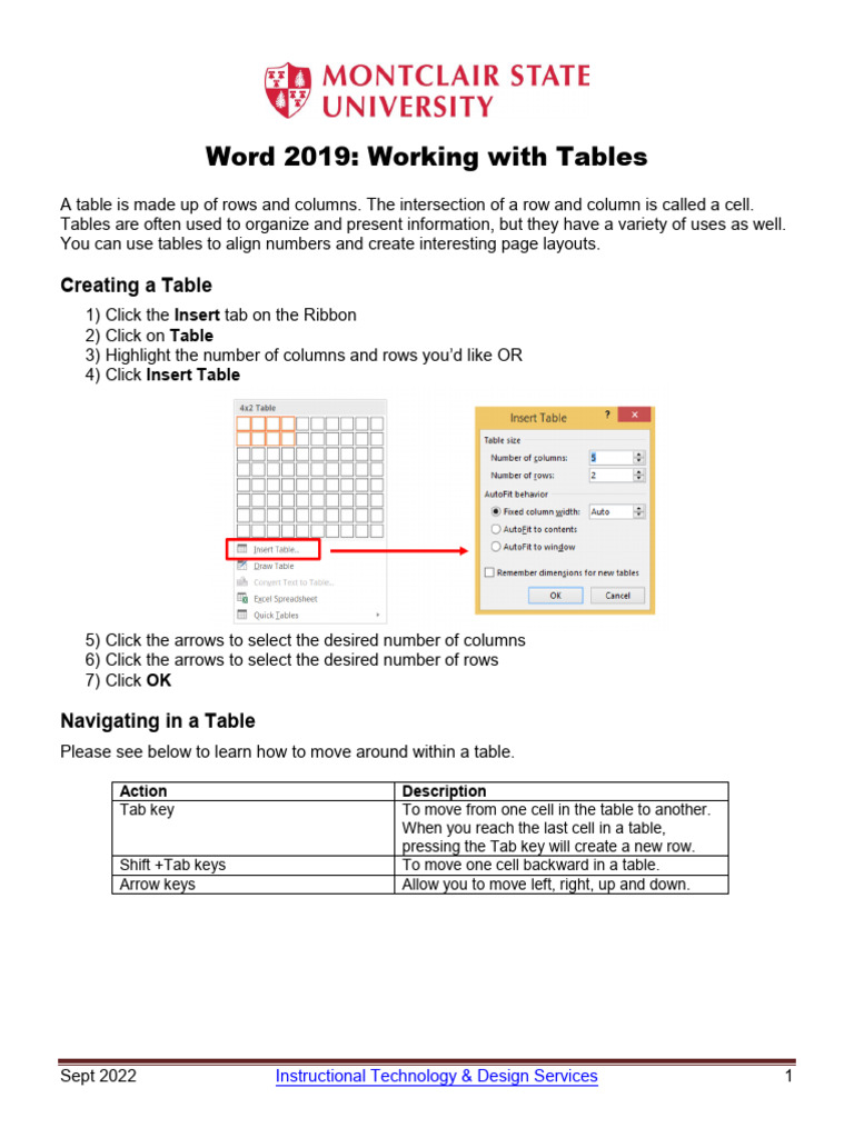 Working With Tables Word 2019 | PDF