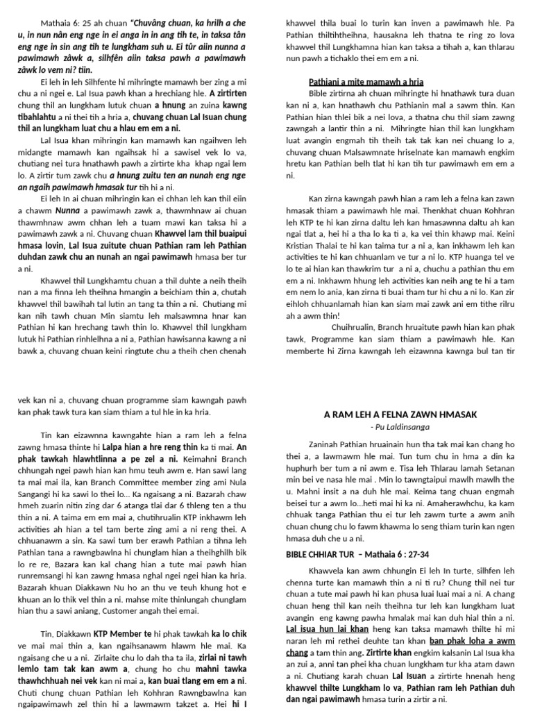 A Ram Leh A Felna Zawn Hmasak | PDF