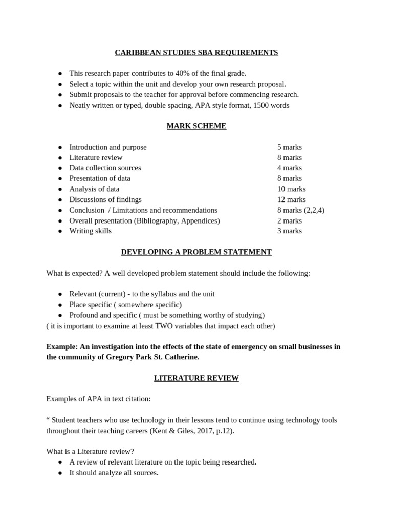 Caribbean Studies Sba Requirements | PDF