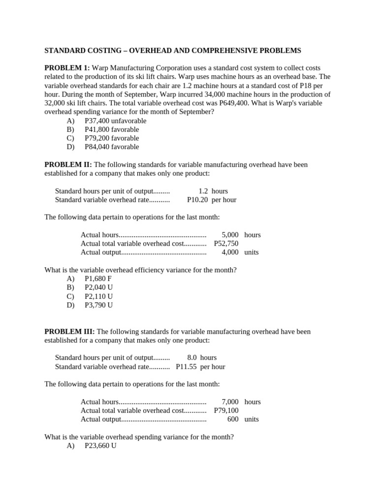 Standard Costing Overhead | PDF