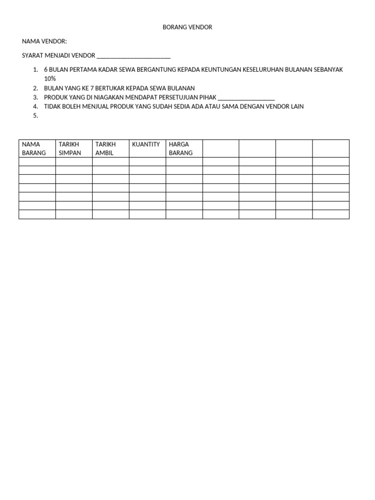Borang Vendor Pdf