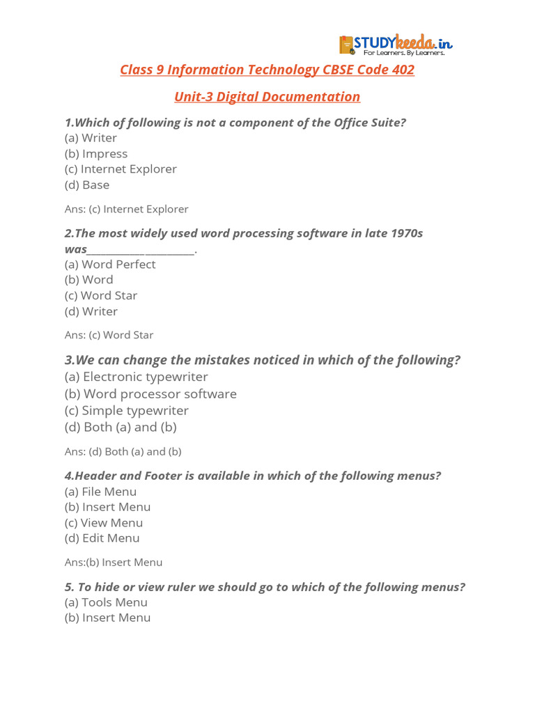 Class 9 MCQ 402 Unit-3 DIGITAL DOC-1-8 | PDF
