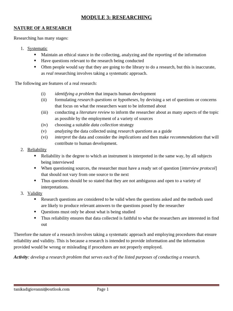 Nature and Purpose of Researching | PDF | Sampling (Statistics) | Focus ...