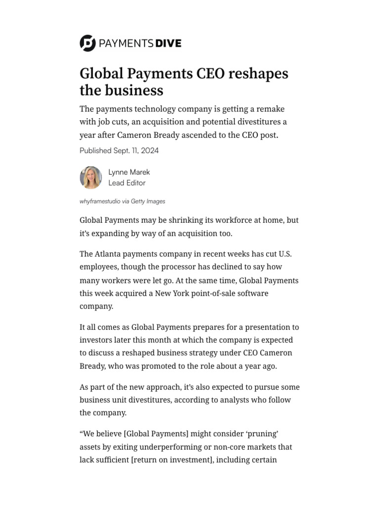 Global Payments' Strategic Overhaul | PDF | Point Of Sale | Finance ...