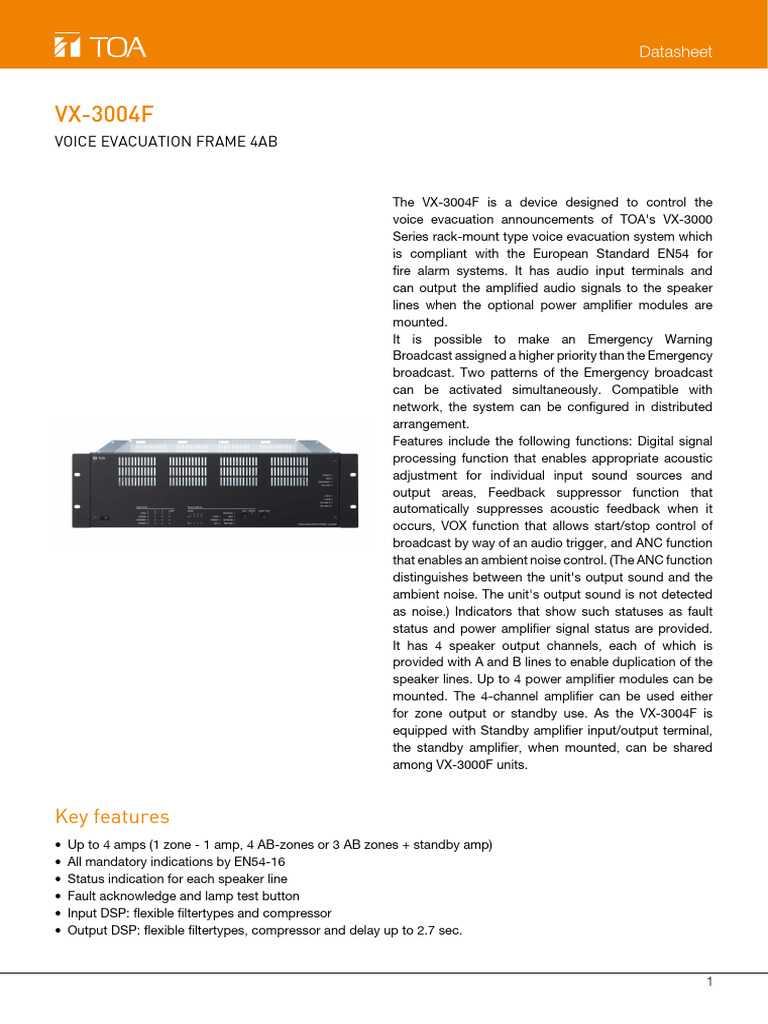 Voice Evacuation Frame 4ab: Key Features | PDF