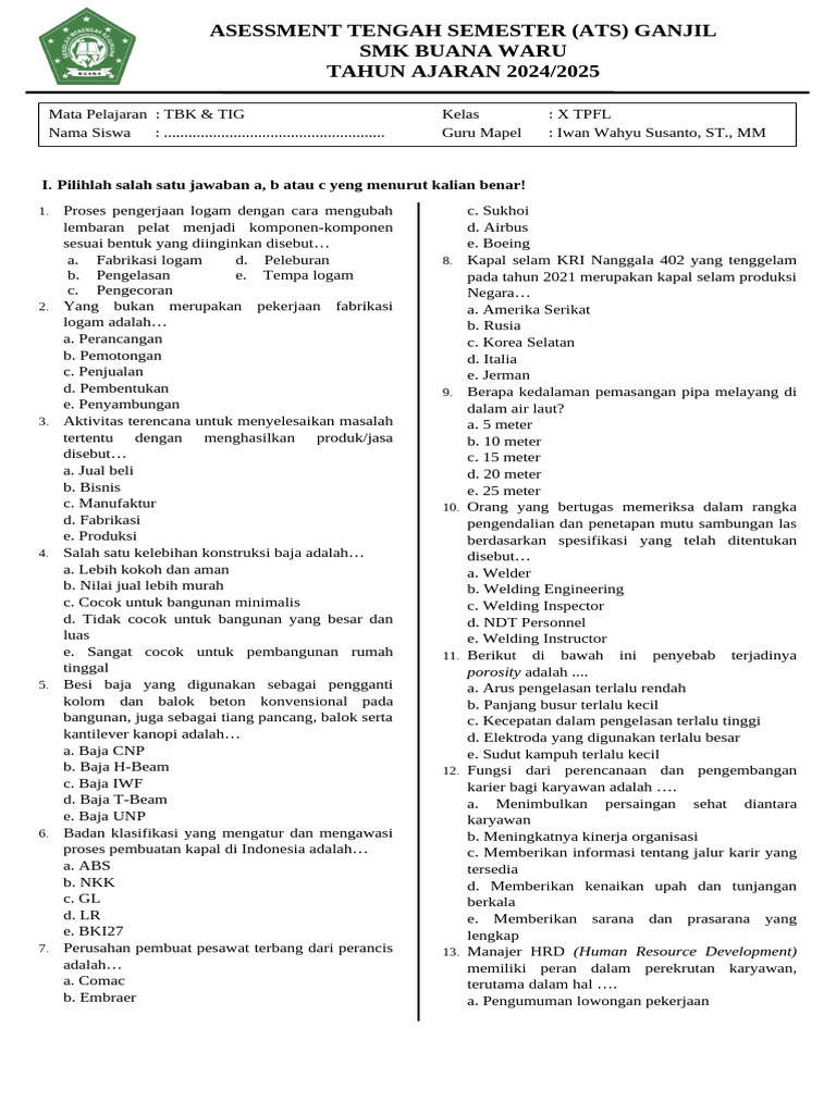 Ats TBK & Tig X TPFL Ganjil 2024 | PDF