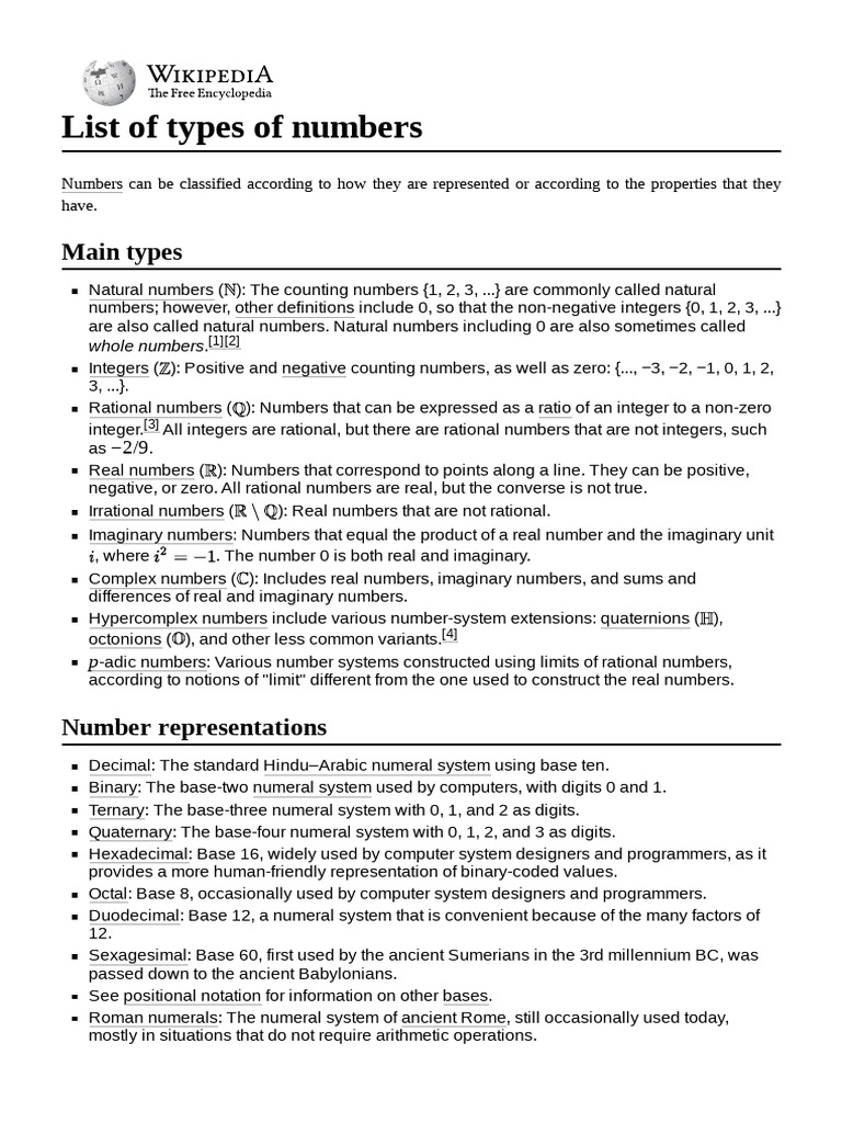 List of Types of Numbers | PDF