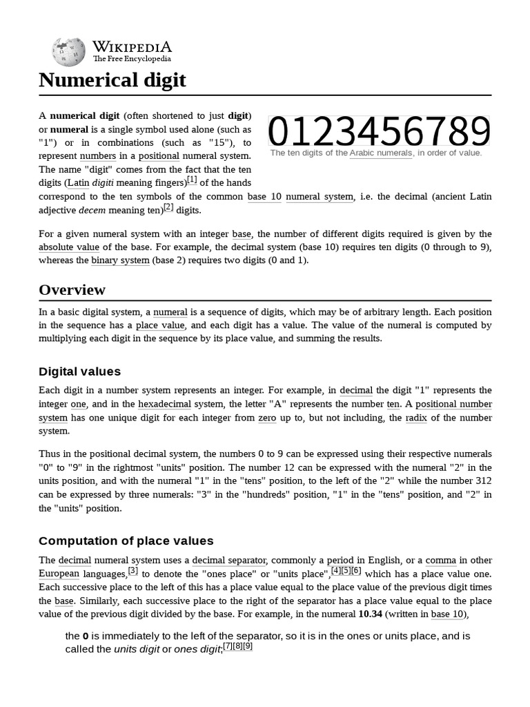 Numerical Digit Pdf