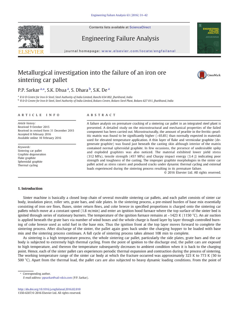Engineering Failure Analysis: P.P. Sarkar, S.K. Dhua, S. Dhara, S.K. de ...