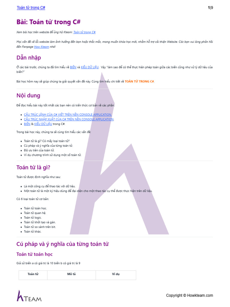 HOWKTEAM - VN - Toán T Trong C# | PDF