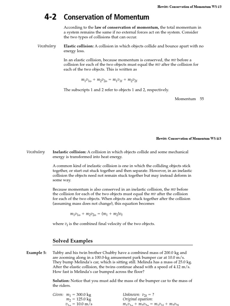 Conservation of Momentum Ws | PDF