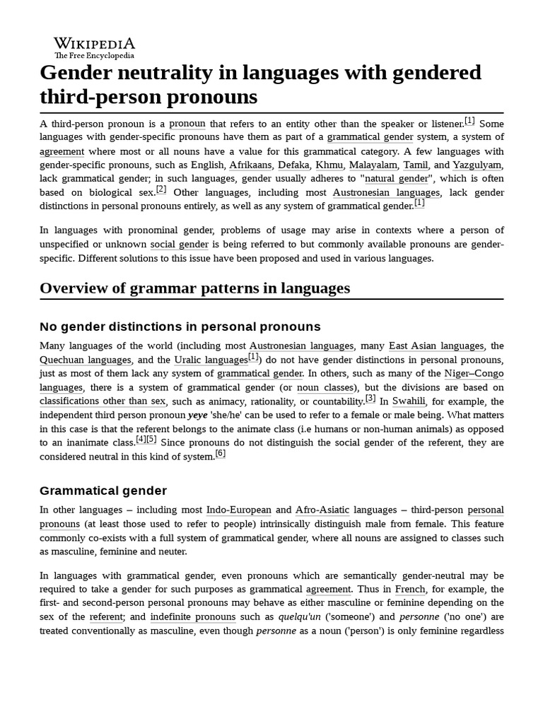 Gender Neutrality in Languages With Gendered Third-Person Pronouns | PDF