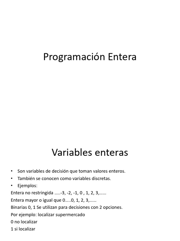 Programación Entera (Primeros Ejemplos) | PDF