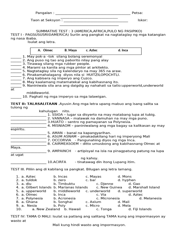 Quiz On America | PDF