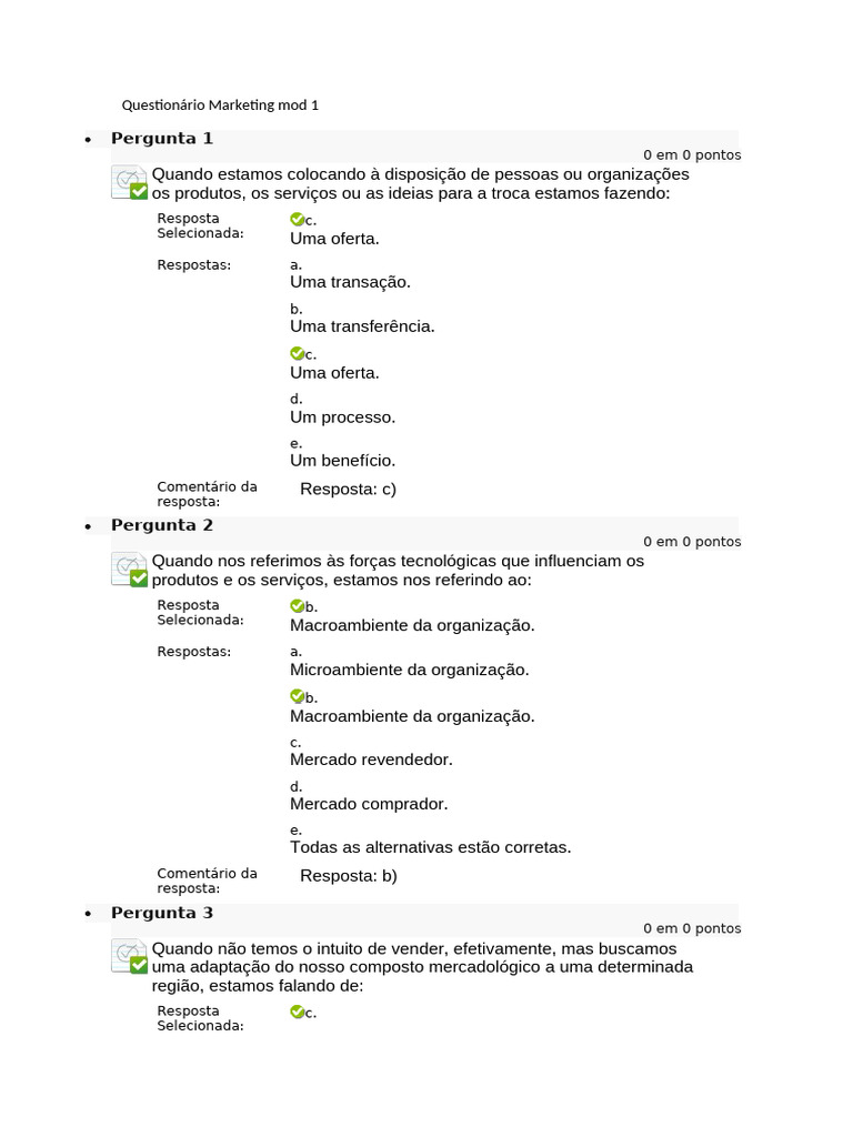 Questionário Marketing Modulo 1 | PDF