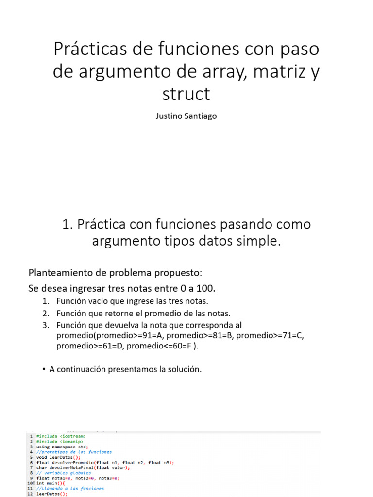 Guía de Funciones Paso de Argumento Array Matriz y Struct | PDF | Programación de computadoras