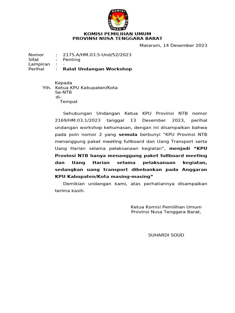 Surat RALAT UNDANGAN WORKSHOP | PDF