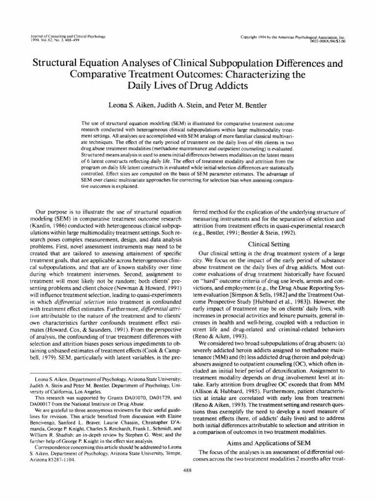 Aiken Et Al 94, Applied Study SEM Multiple Groups | PDF