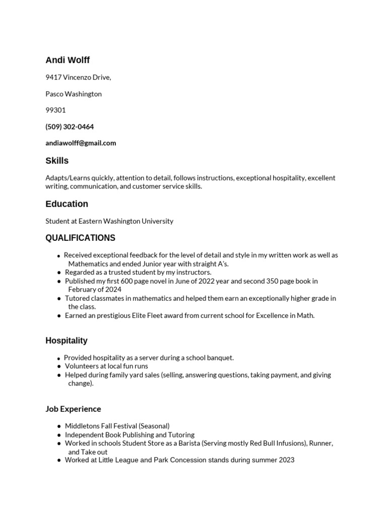 Andi Wolff Resume | PDF