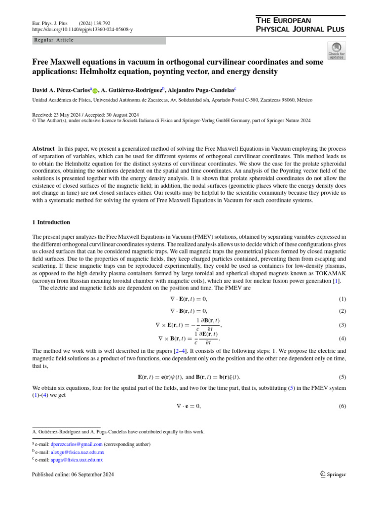 Free Maxwell Equations in Vacuum in Orthogonal Curvilinear Coordinates ... Free Maxwell Equations in Vacuum in Orthogonal Curvilinear Coordinates ...