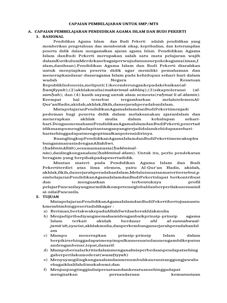 CAPAIAN PEMBELAJARAN UNTUK SMP (Uji Coba) | PDF