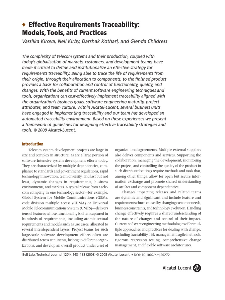Effective Requirements Traceability Models Tools and Practices | PDF
