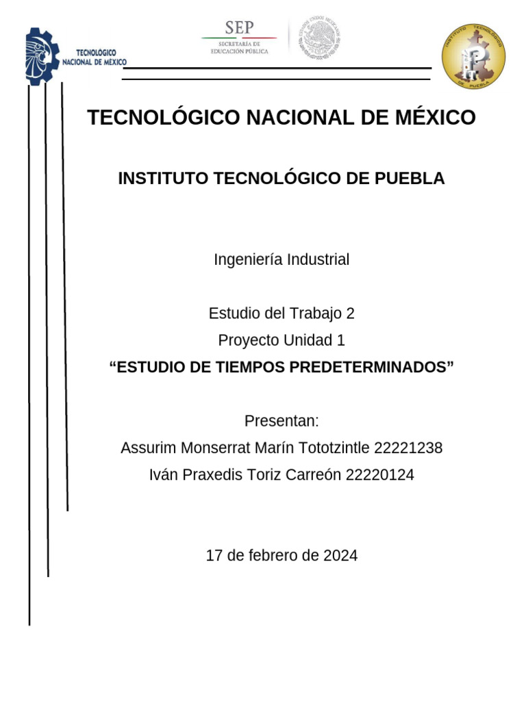 Proyecto U1 Estudio de Tiempos Predeterminados | PDF