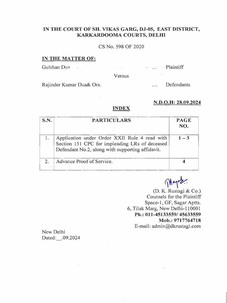 Application Under Order 5 Rule 20 | PDF