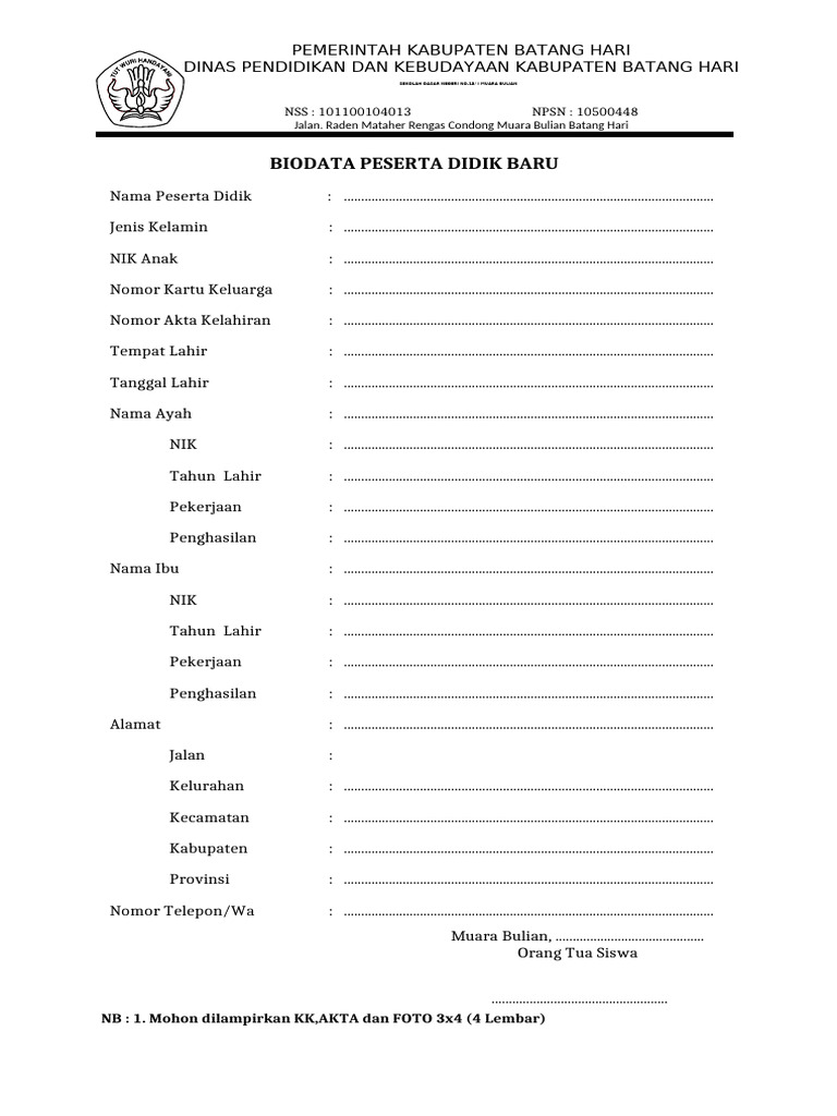 Formulir Peserta Didik Baru | PDF Formulir Peserta Didik Baru | PDF