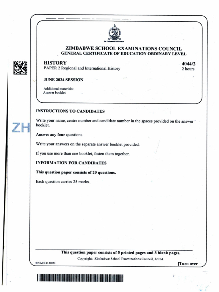 History Paper 2 June 2024 | PDF