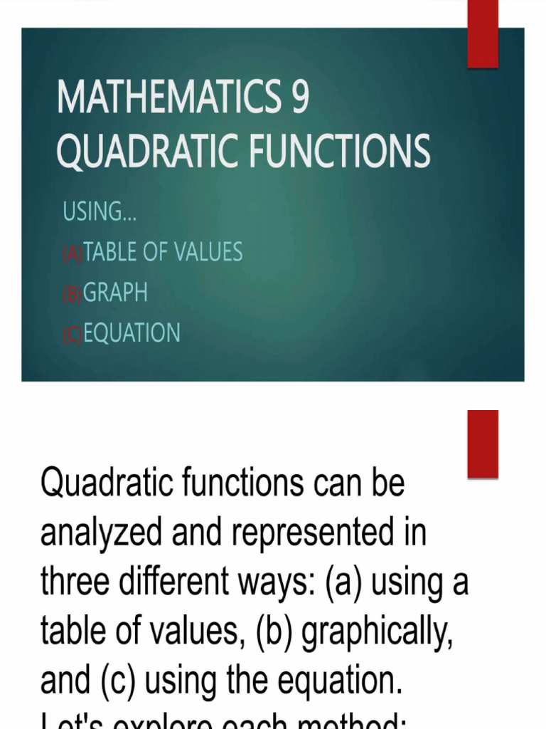 Table of Values and Graph of Quadratic Function 2 | PDF