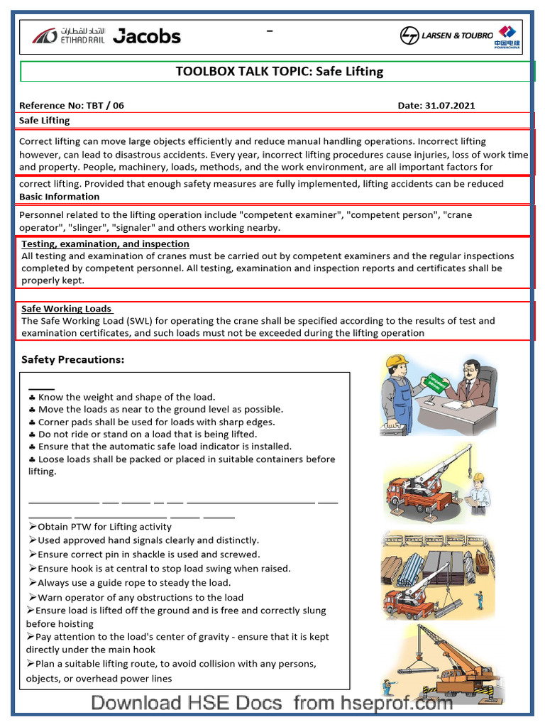 TBT TOPIC - Safe Lifting | PDF