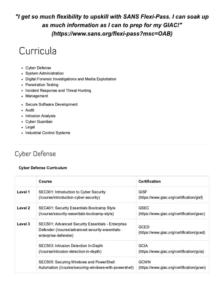 SANS Course Types in Information Security and Cyber Security Training | PDF | Computers