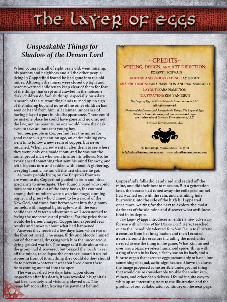 SotDL - Unspeakable Things - The Layer of Eggs | PDF