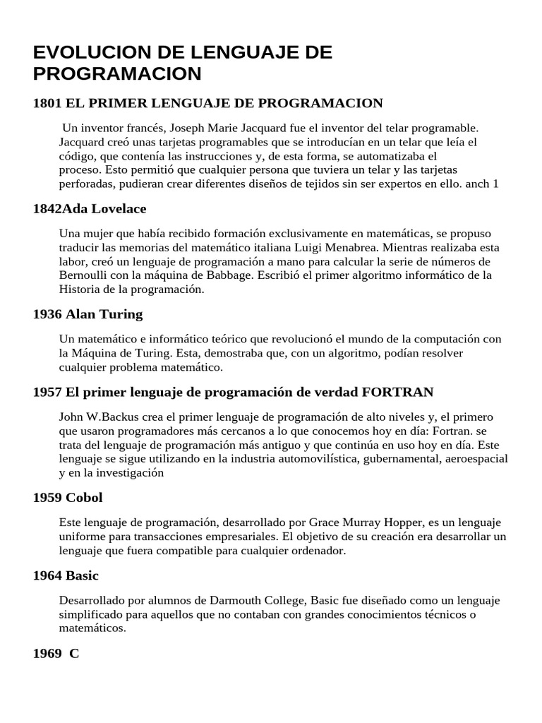 Evolucion de Lenguaje de Programacion | PDF