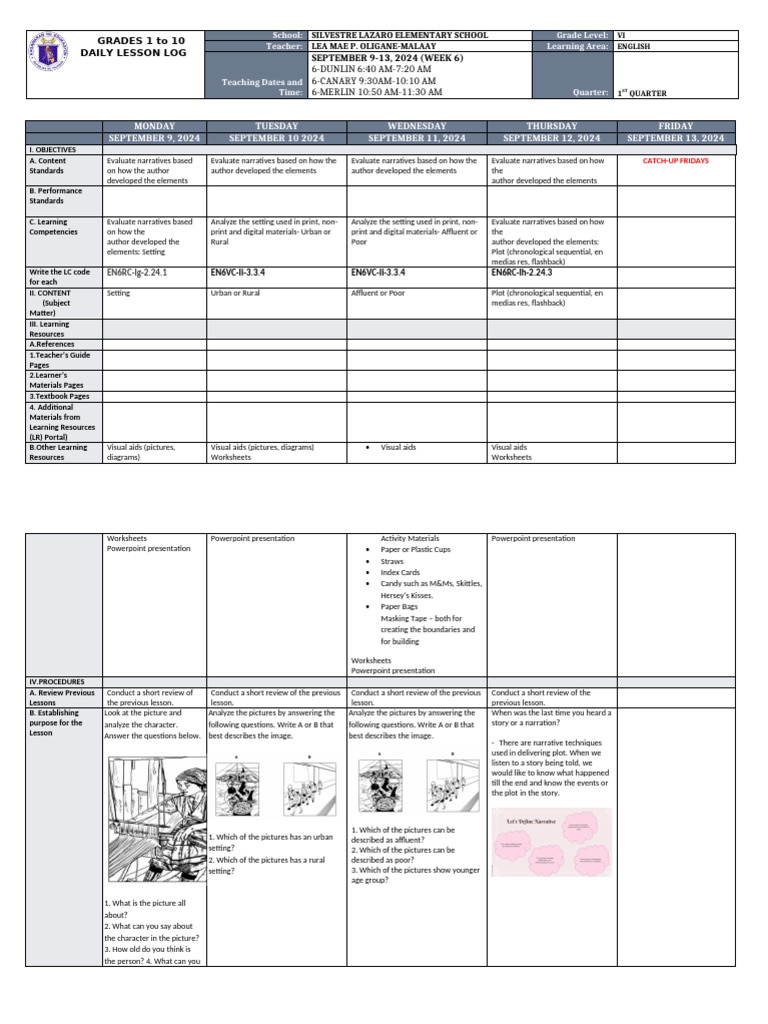 DLL - English 6 - Q1 - W6 | PDF