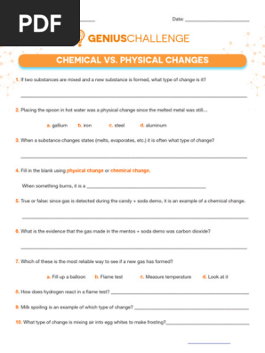 Chemical Change Worksheet Pdf