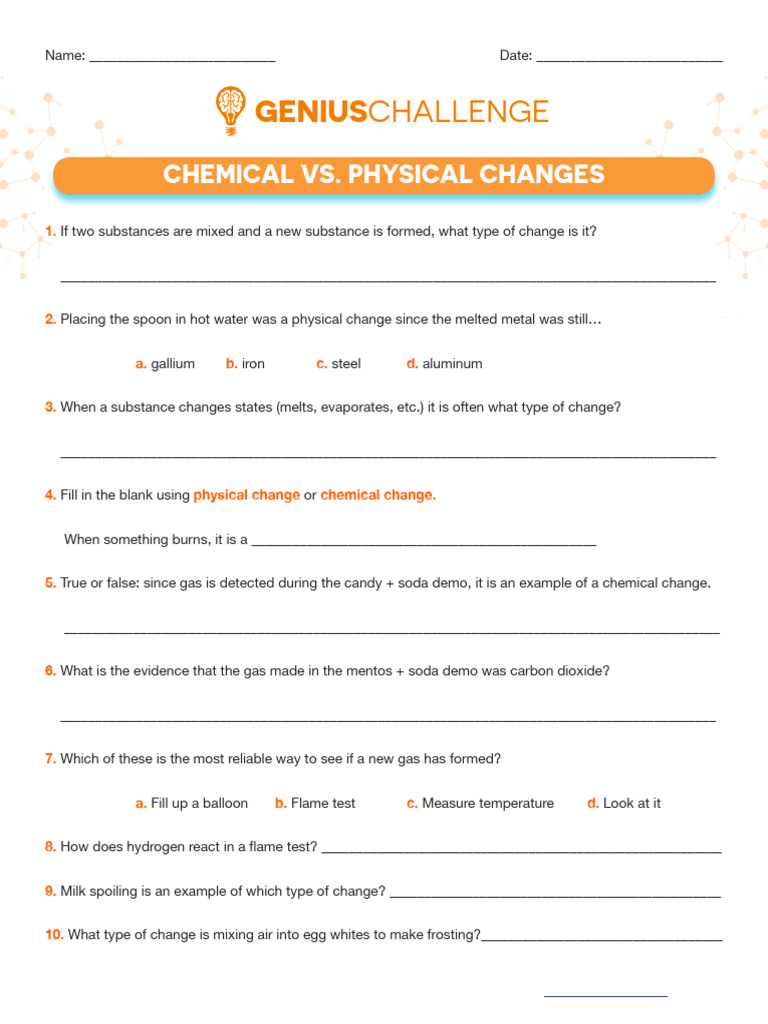 Chemical Vs Physical Changes Worksheet GG | PDF