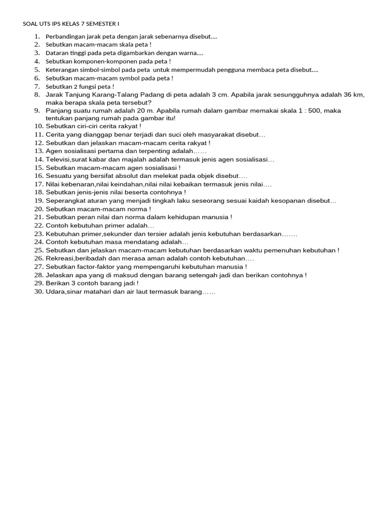 Soal Uts Ips Kelas 7 Semester I 2024 | PDF