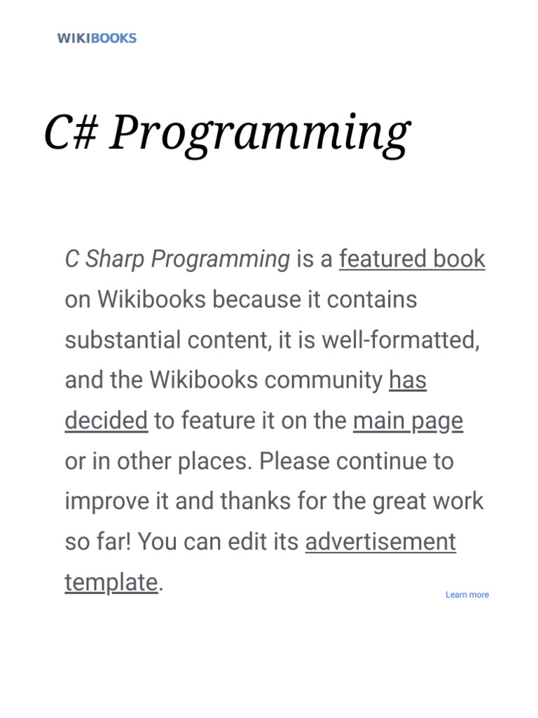 C# Programming - Wikibooks, Open Books For An Open World | PDF | C Sharp (Programming Language ...