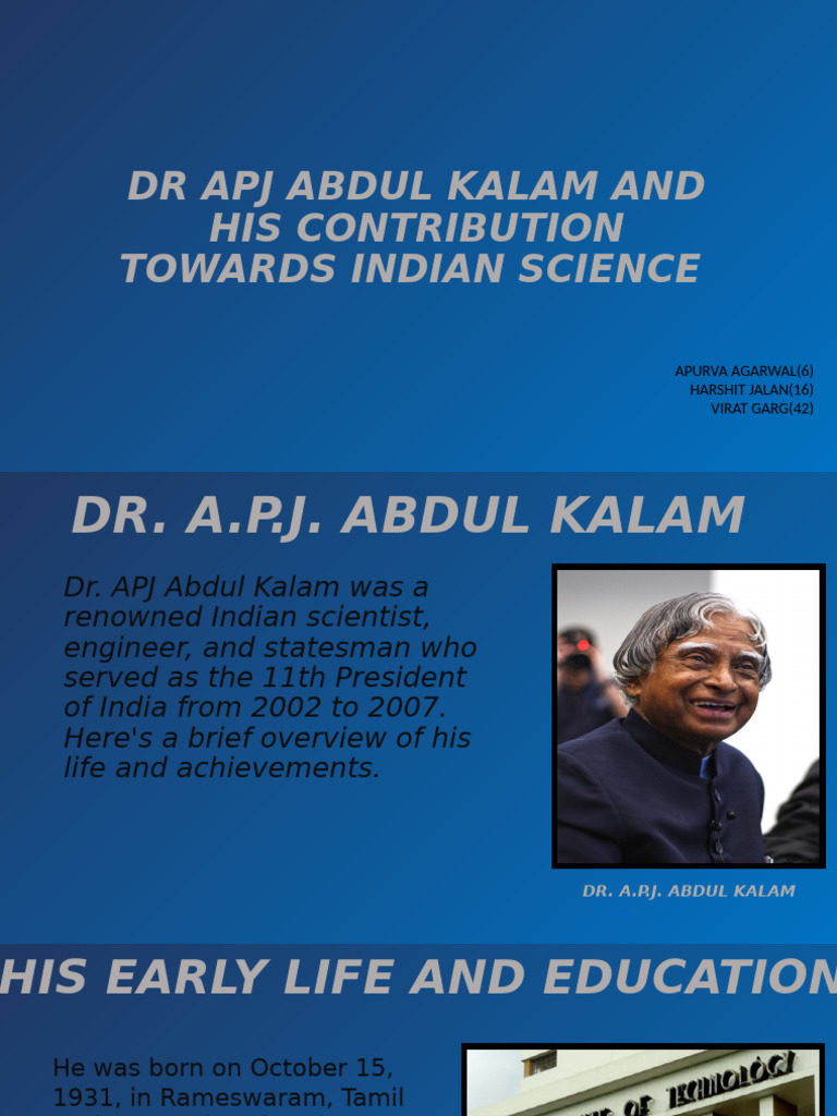 Dr Apj Abdul Kalam And His Contribution Towards Indian Science Pdf