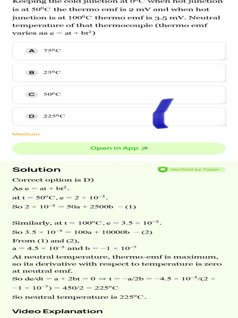 Keeping The Cold Junction at 0 0C When Hot Junction Is at 50 0C The ...