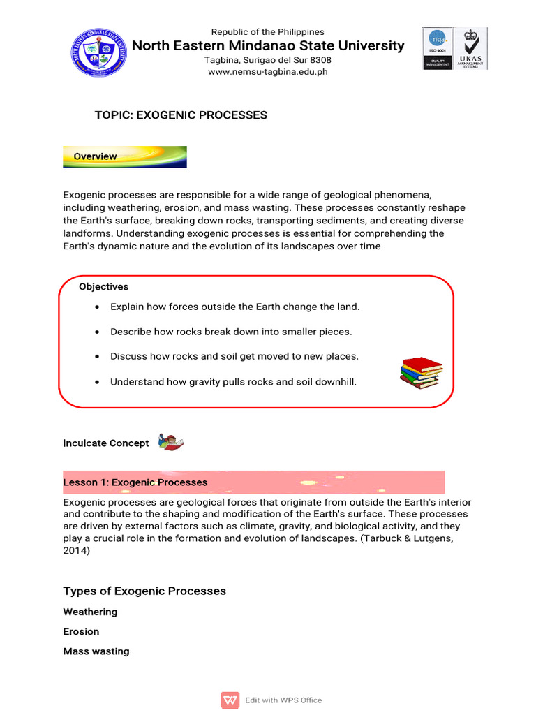 Exogenic Processes Outline | PDF | Erosion | Science & Mathematics