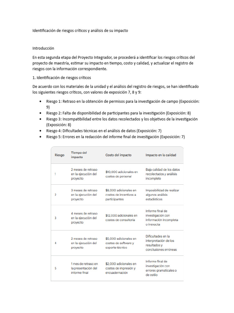 Identificación de Riesgos Críticos y Análisis de Su Impacto | PDF