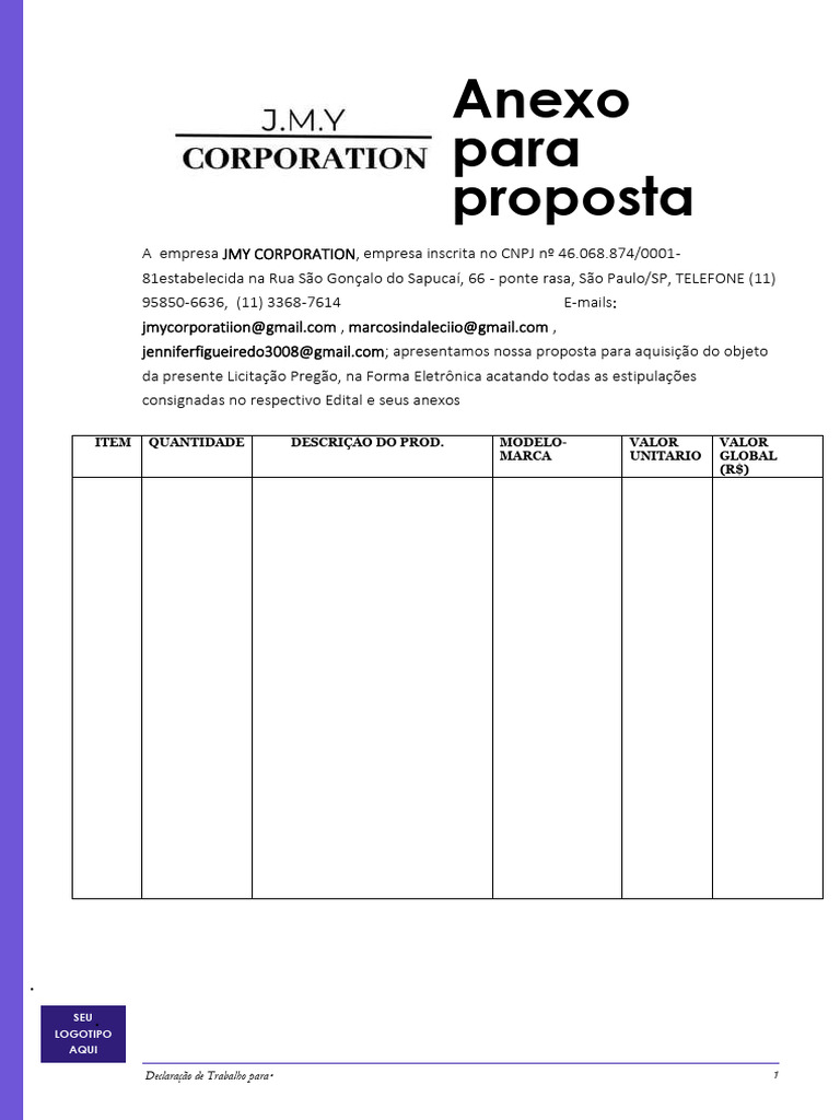 Anexo para Proposta | PDF
