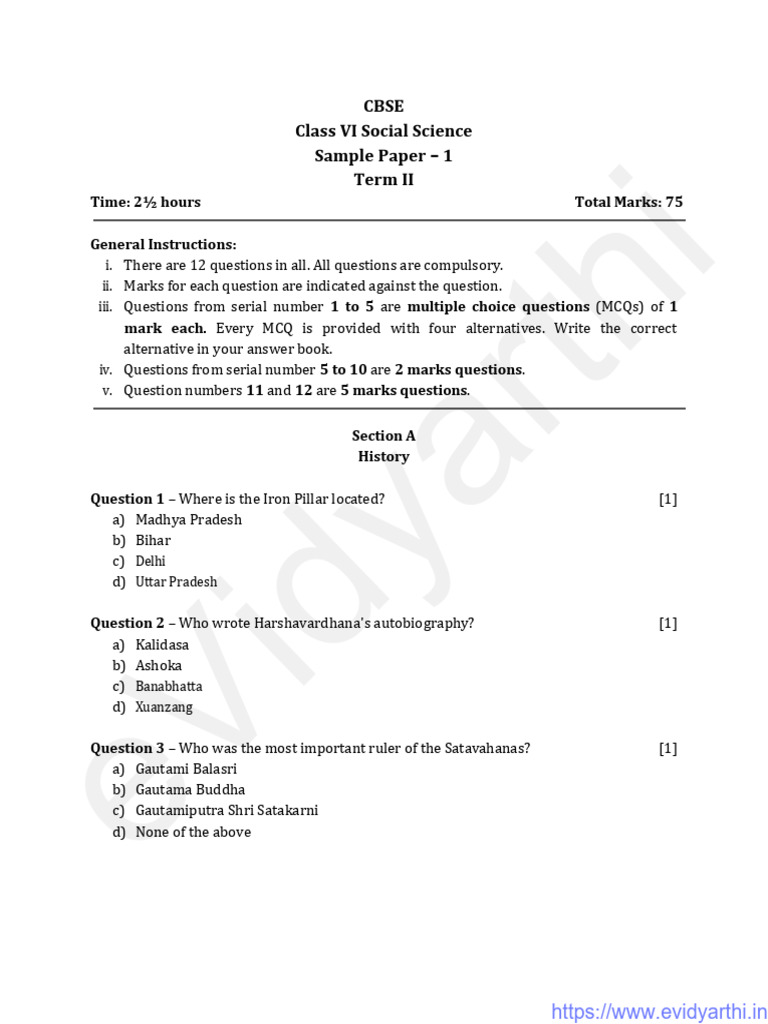 Social Science Sample Paper 1 | PDF