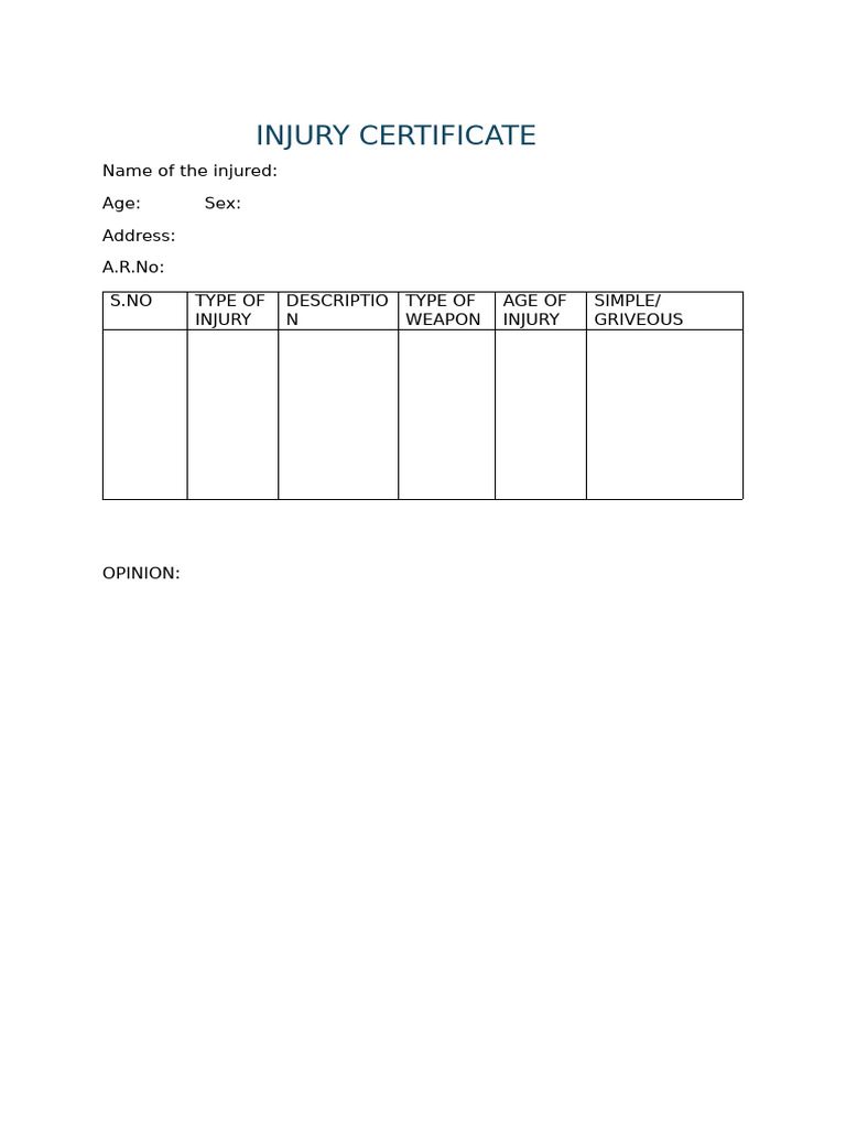 Injury Certificate Format | PDF