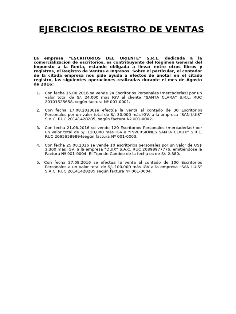 Registro de Compras y Ventas Caso Practico | PDF